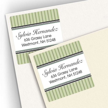 Green Stripes Square Address Labels